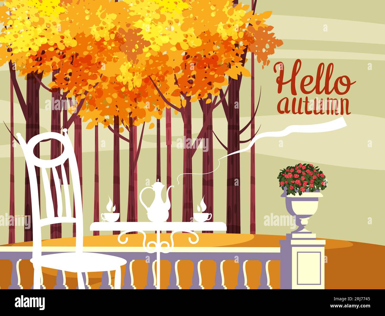 Hello Autumn Street Cafe outdoor, park, fall mood Stock Vector Image ...