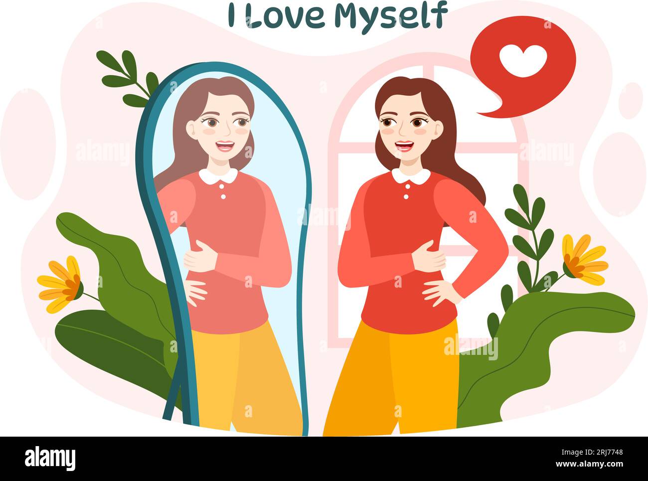 Self Love Vector Illustration with Women Love Yourself, Relaxation ...
