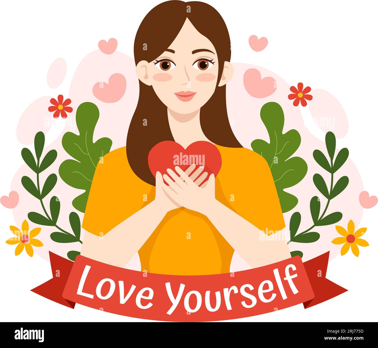 Self Love Vector Illustration with Women Love Yourself, Relaxation ...