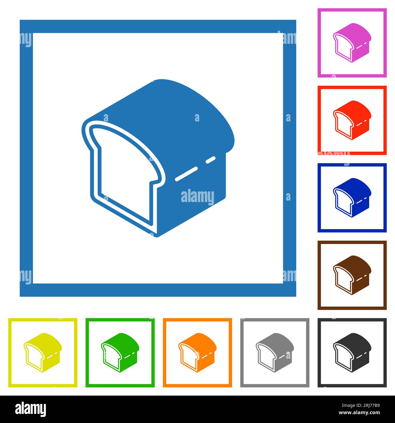 Bread flat color icons in square frames on white background Stock ...
