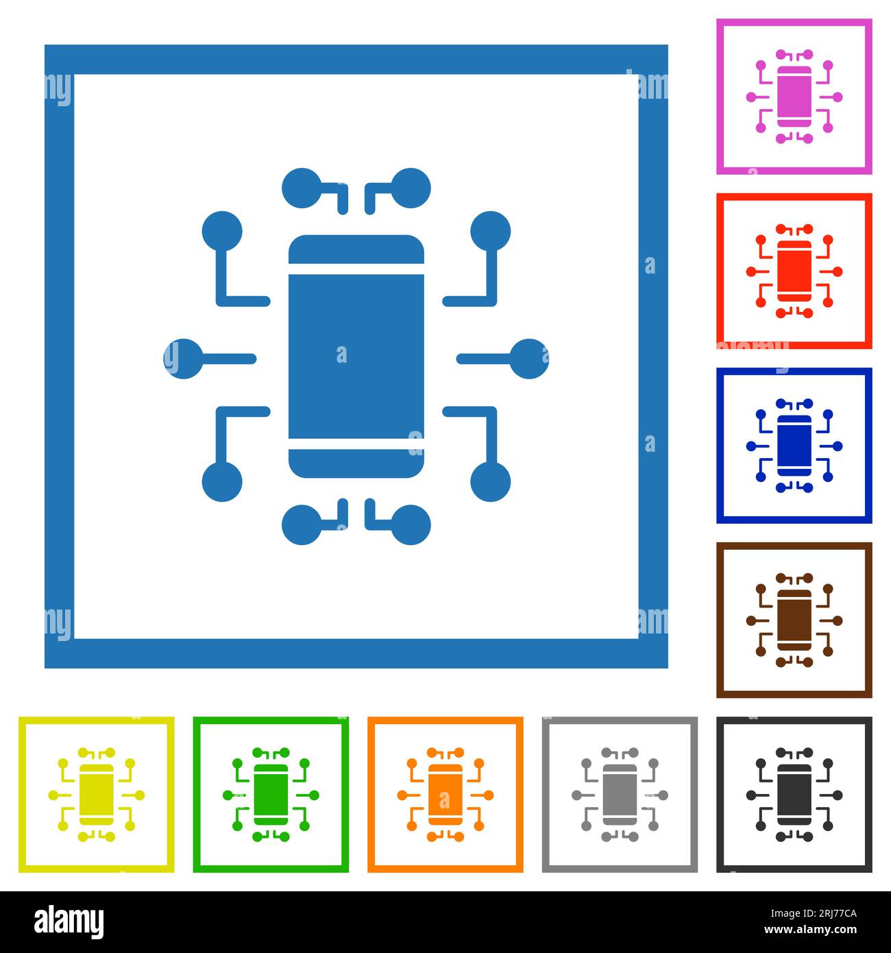 Embedded device solid flat color icons in square frames on white ...