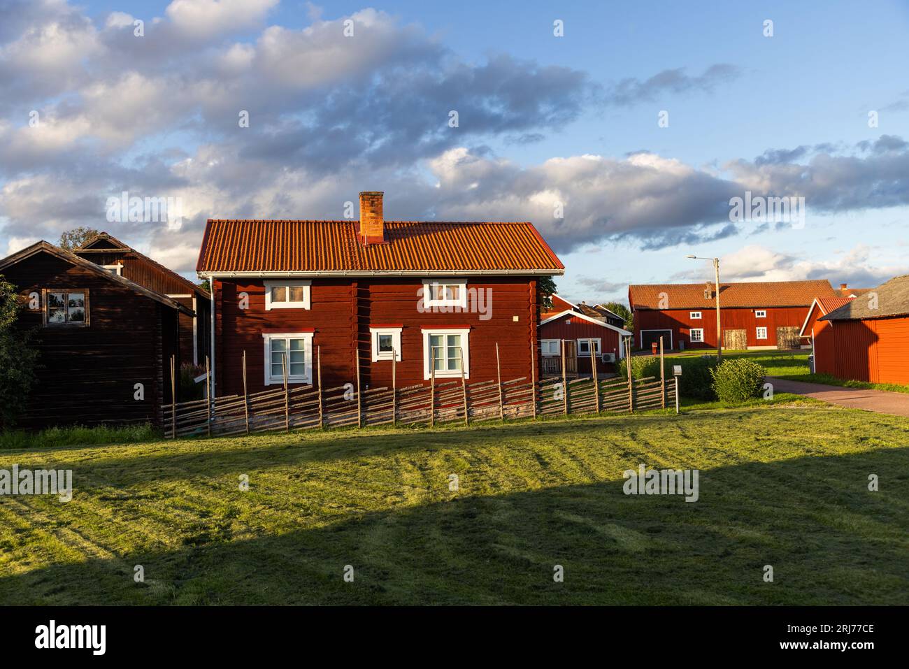 Falu red colored houses, Nusnäs village, Dalarna county, Sweden Stock ...