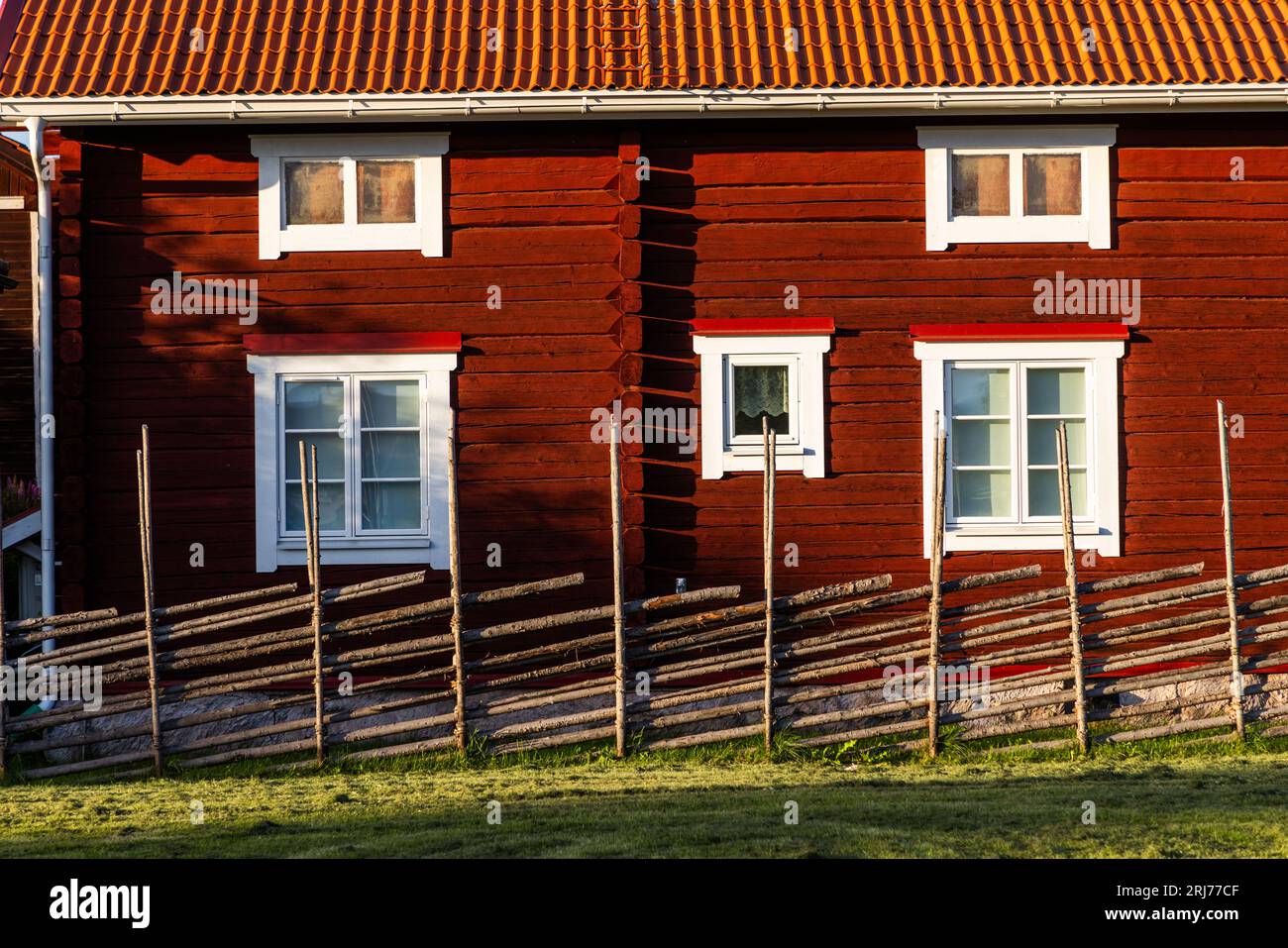 Falu red colored houses, Nusnäs village, Dalarna county, Sweden Stock ...