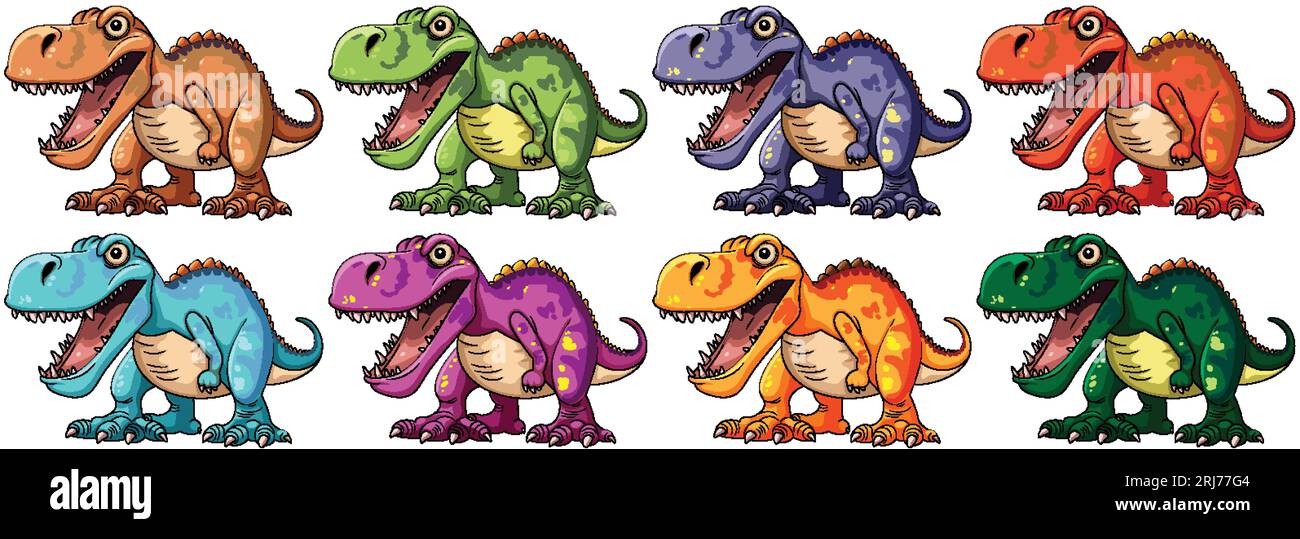 Vibrant cartoon dinosaurs in various colors and styles Stock Vector ...