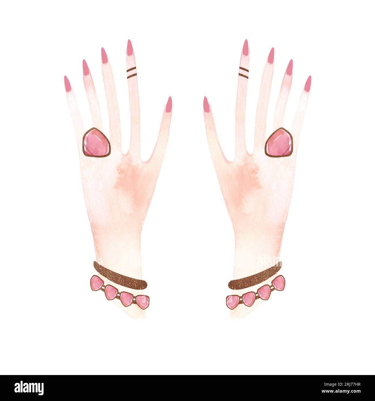Female feminine hands with pink manicure, ring and bracelet with pink ...