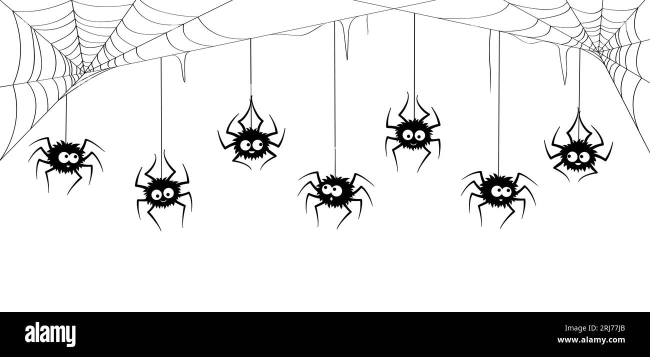 Spider Halloween characters border with cobweb. Vector spinner ...