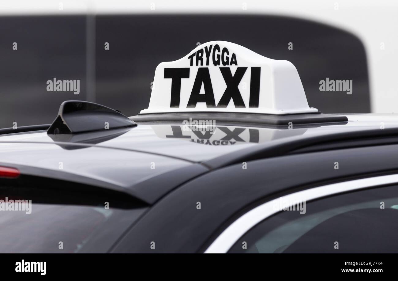 Signs and symbols, taxicabs in a taxi park, Linköping, Sweden Stock ...