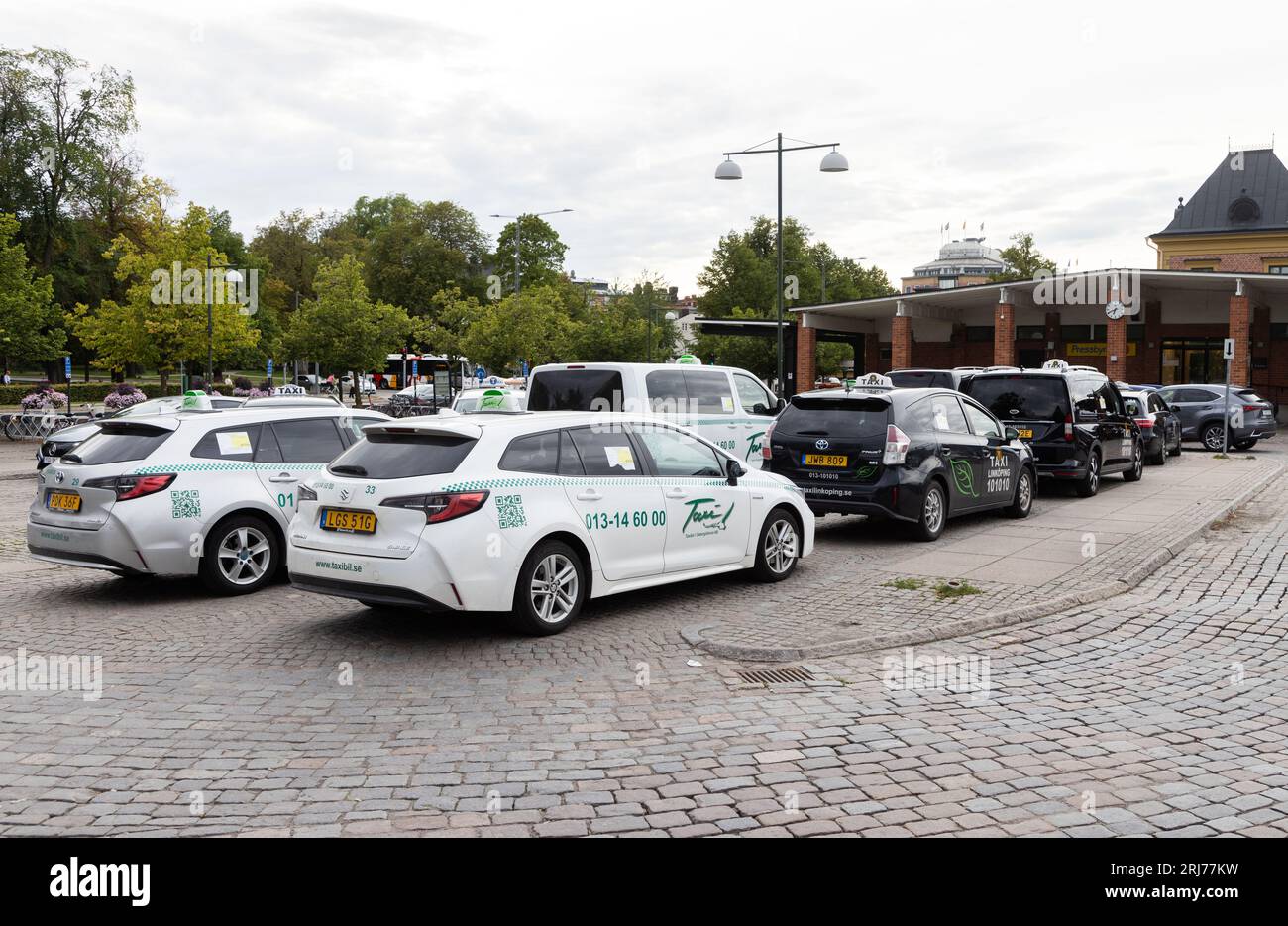 Signs and symbols, taxicabs in a taxi park, Linköping, Sweden Stock ...