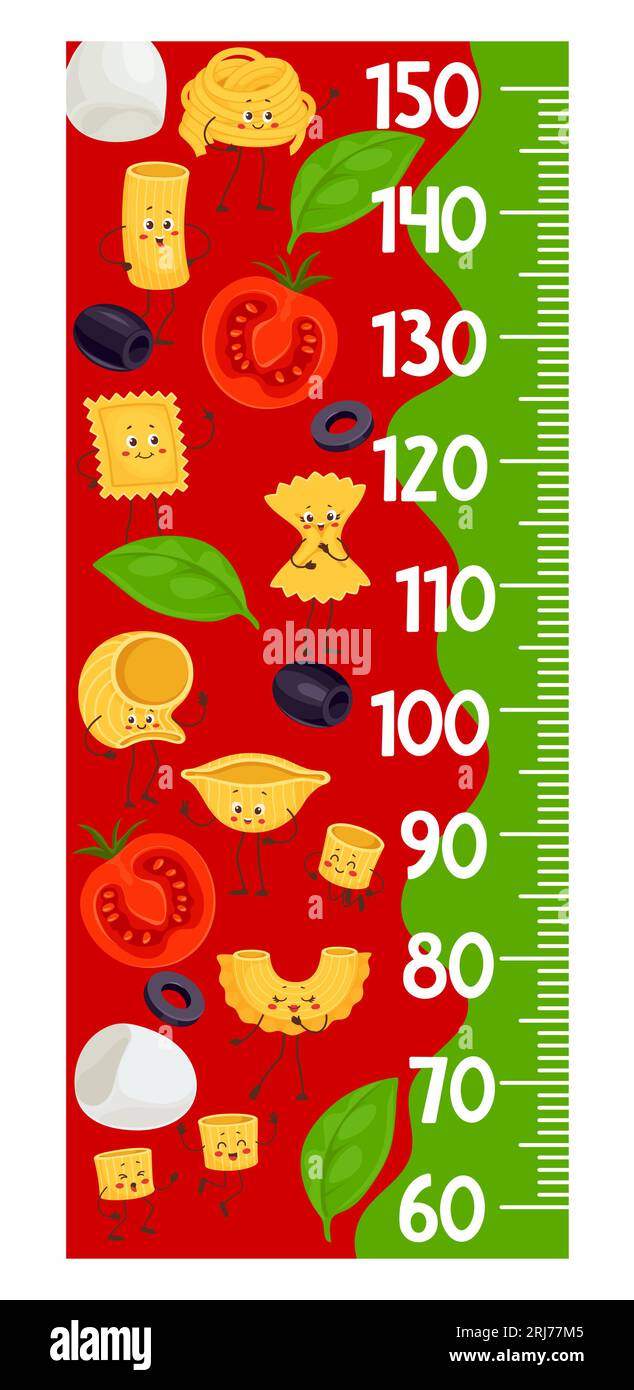 Kids height measure chart with cartoon funny italian pasta characters ...