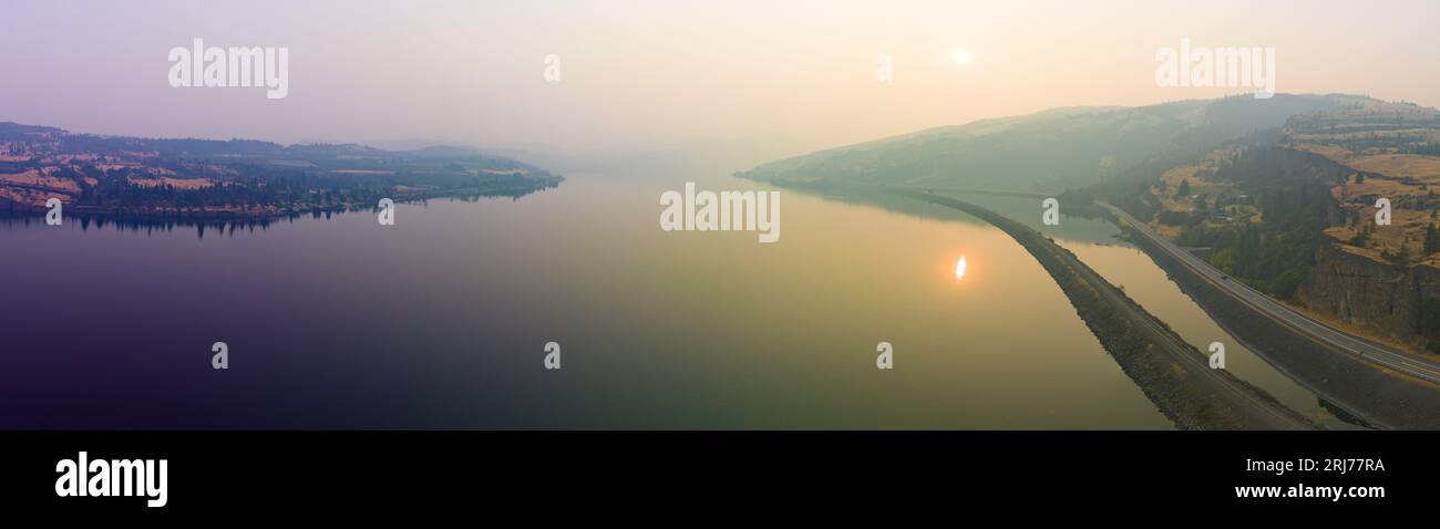 Smoke from seasonal wildfires hover over the the Columbia River Gorge ...