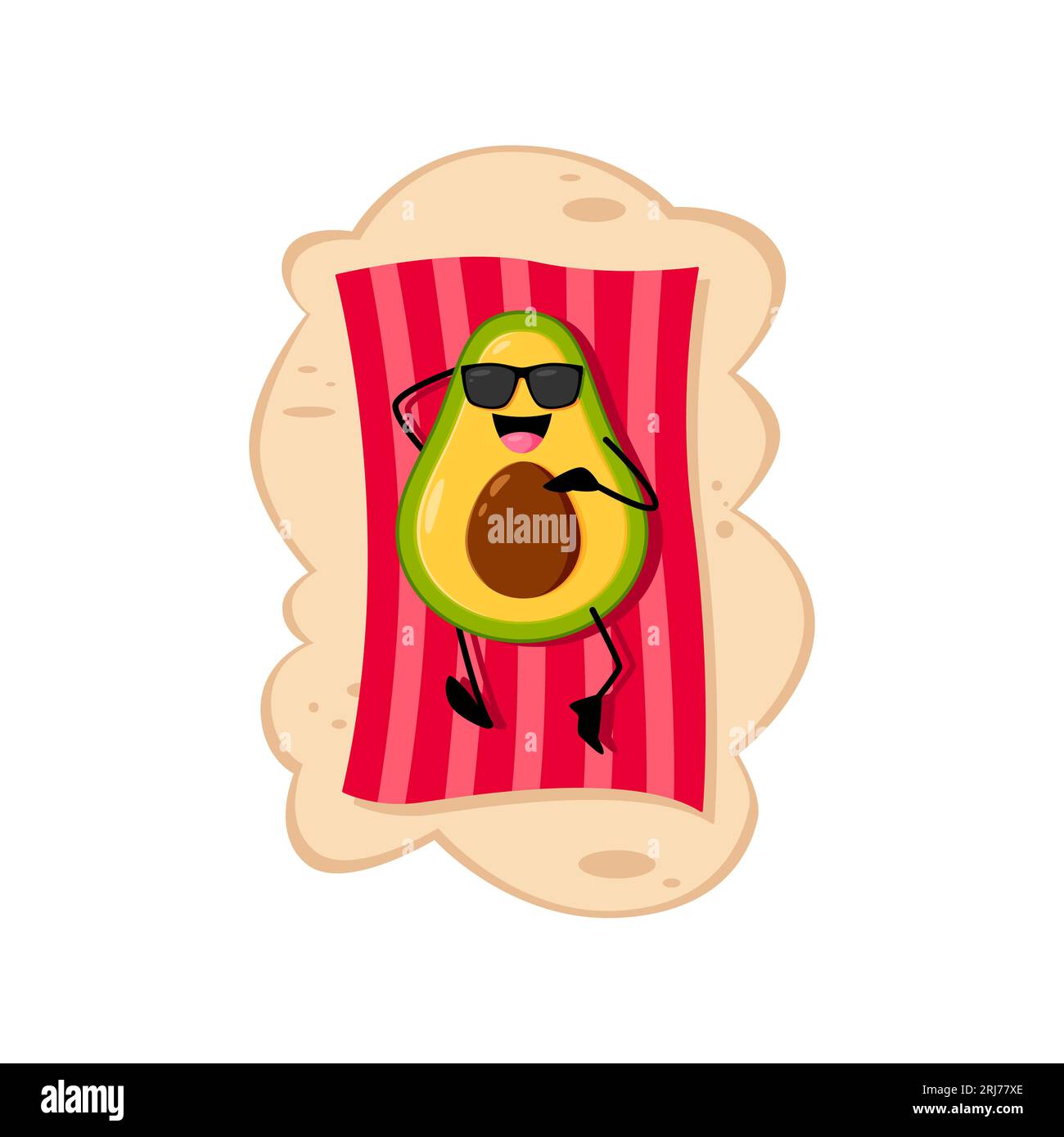 Cartoon mexican avocado character on summer beach. Isolated vector ...