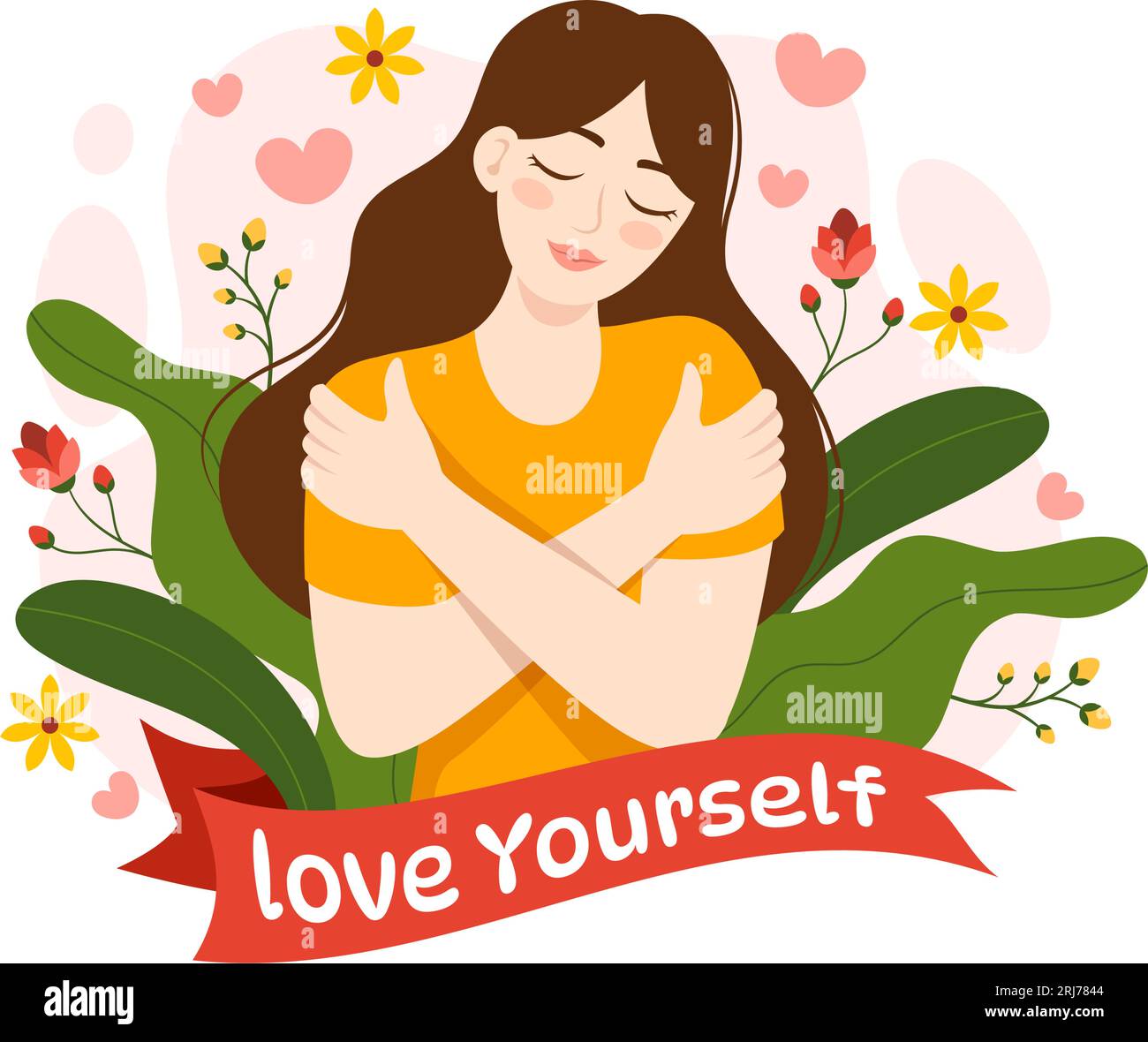 Self Love Vector Illustration with Women Love Yourself, Relaxation ...