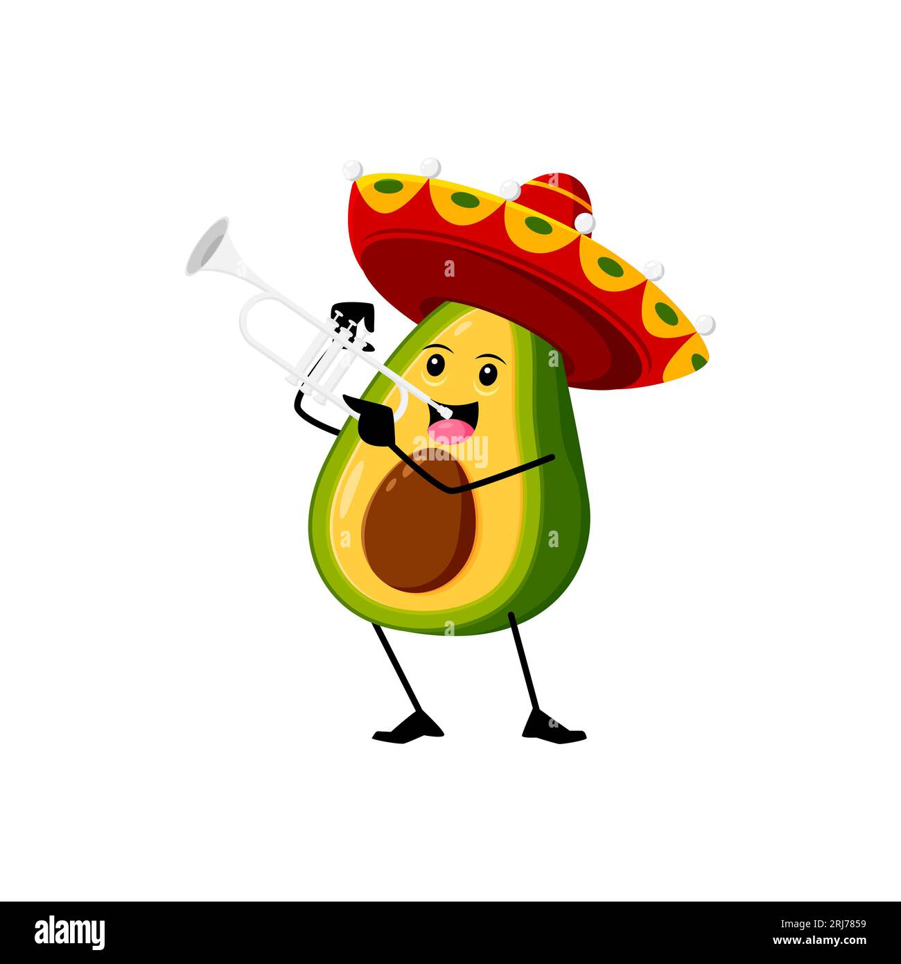 Cartoon funny mexican avocado character in sombrero hat playing a ...