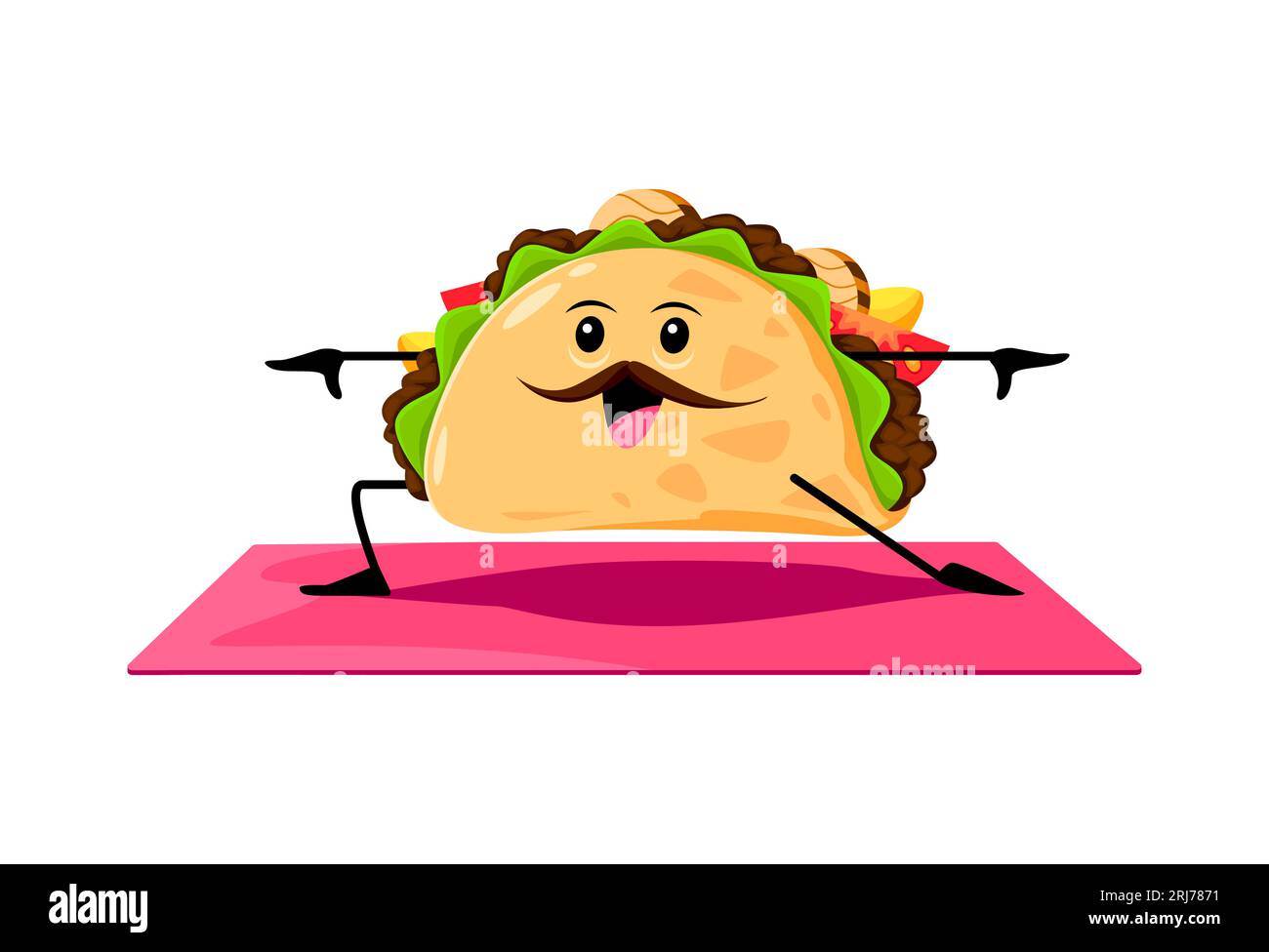 Cartoon Tex Mex Mexican food taco character on yoga fitness. Tex Mex ...