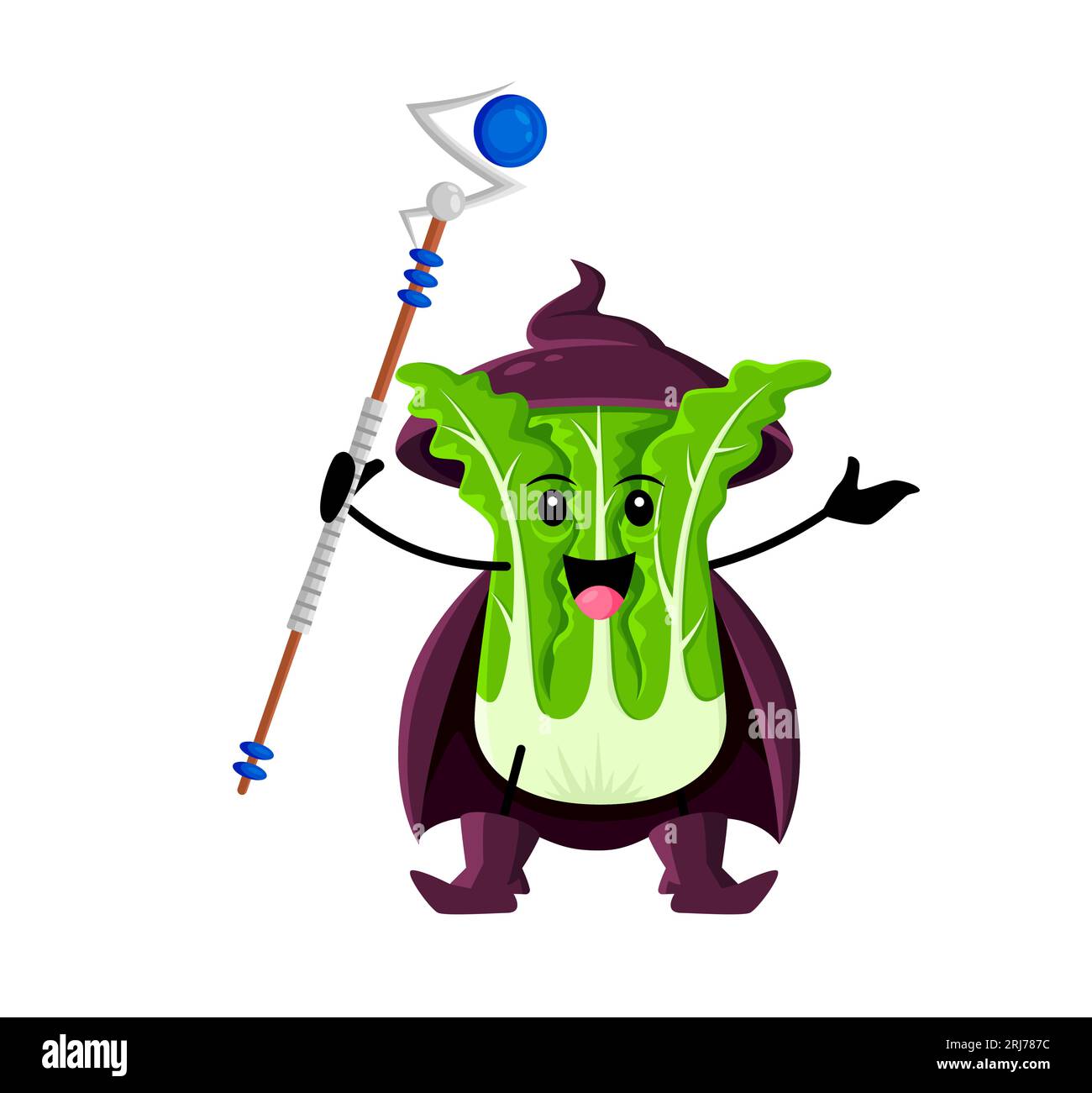 Cartoon Halloween chinese cabbage vegetable wizard character with ...