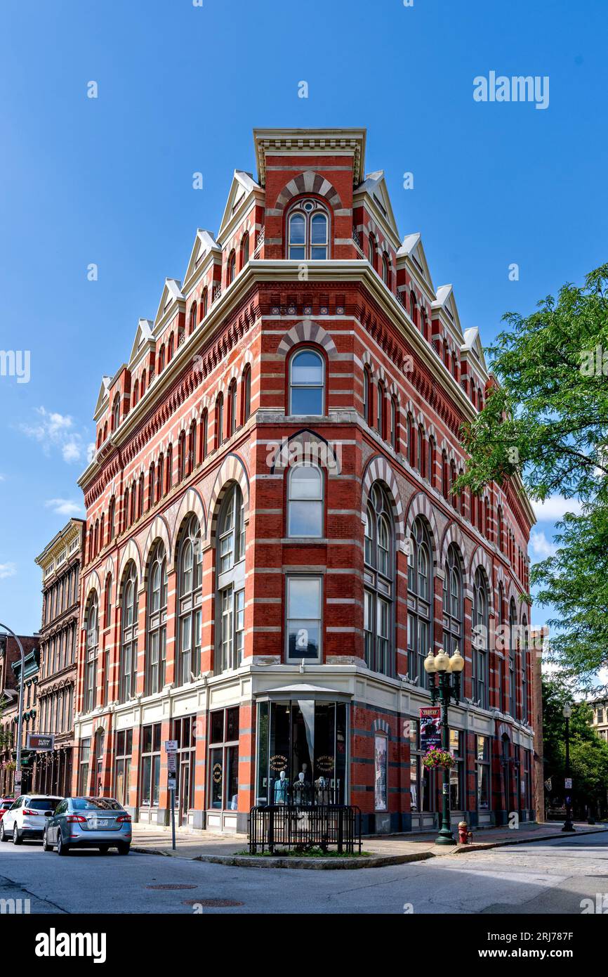 Troy, NY – US – Aug 13, 2023 Vertical view of the historic Rice ...