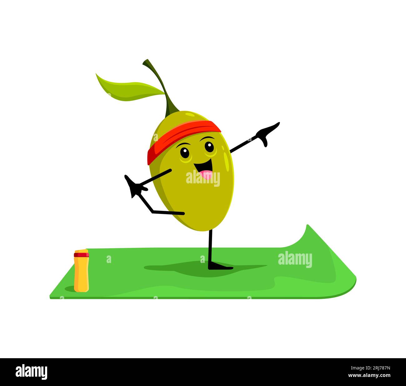 Cartoon green olive vegetable character on yoga fitness sport doing ...