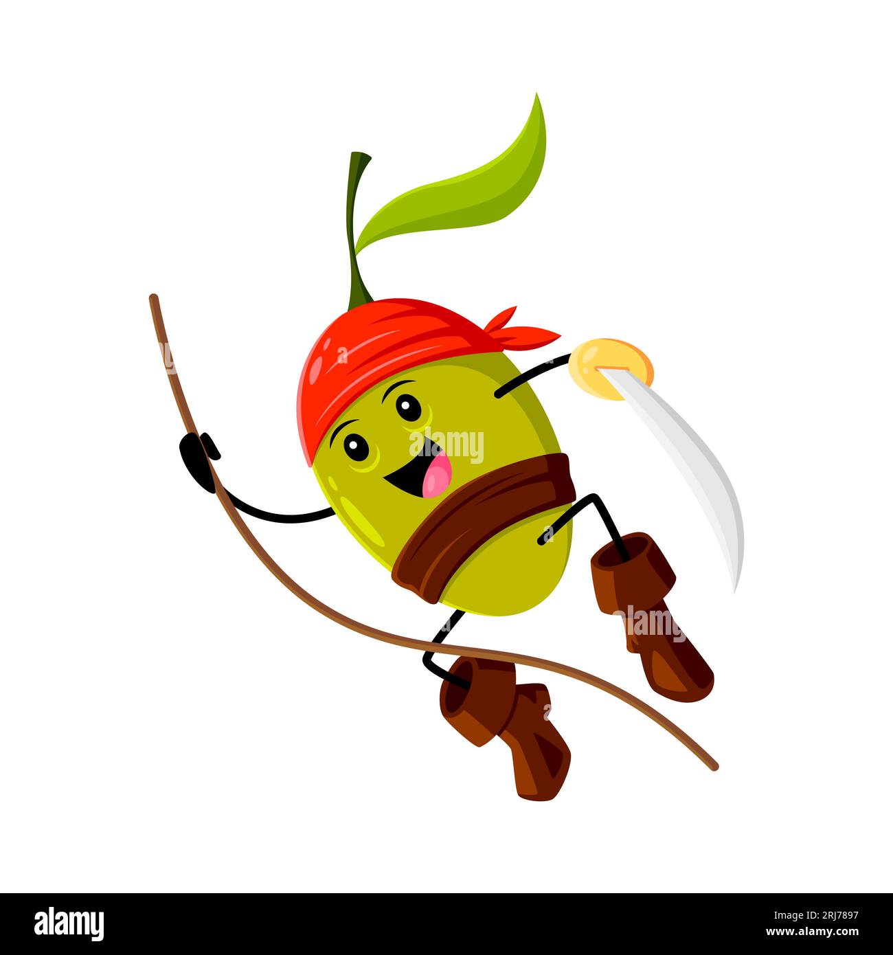 Cartoon olive pirate and corsair vegetable character with a sword ...