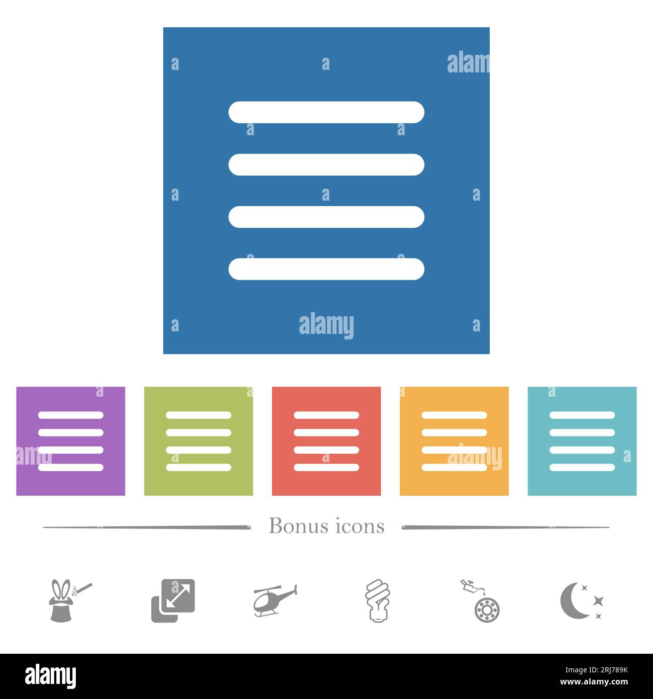 Text align justify flat white icons in square backgrounds. 6 bonus ...