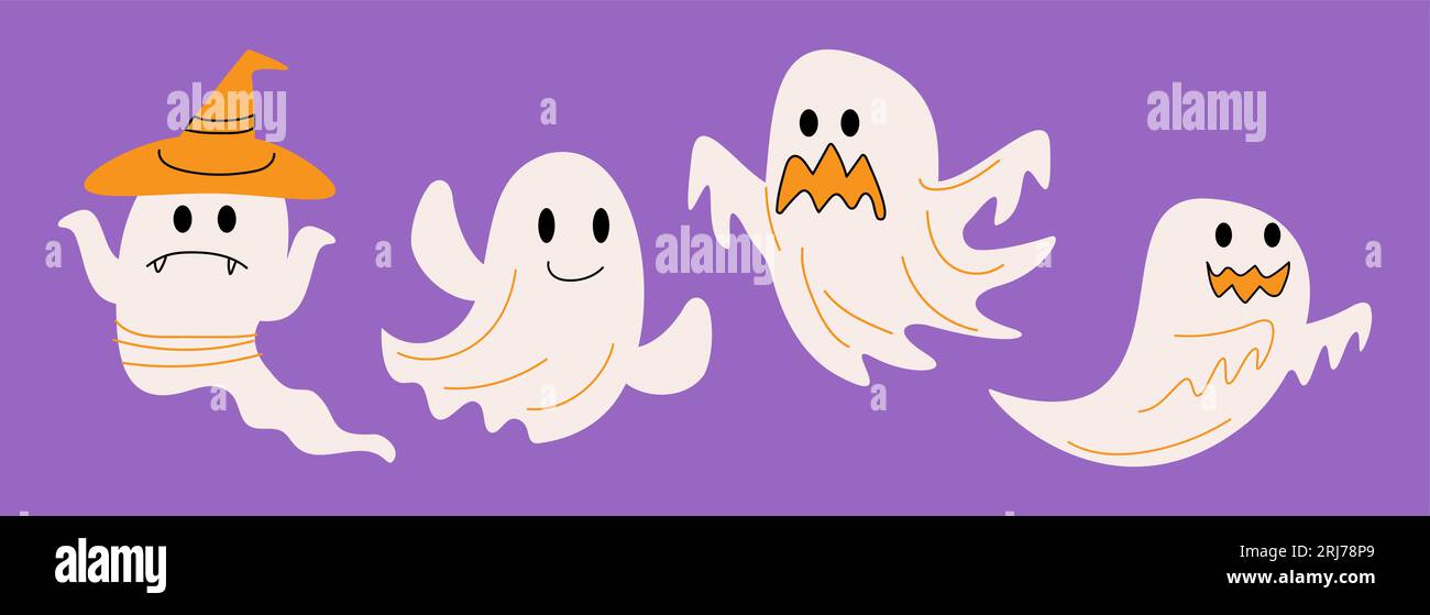 Set of cute Soul . Halloween cartoon characters . Doodle drawing style ...