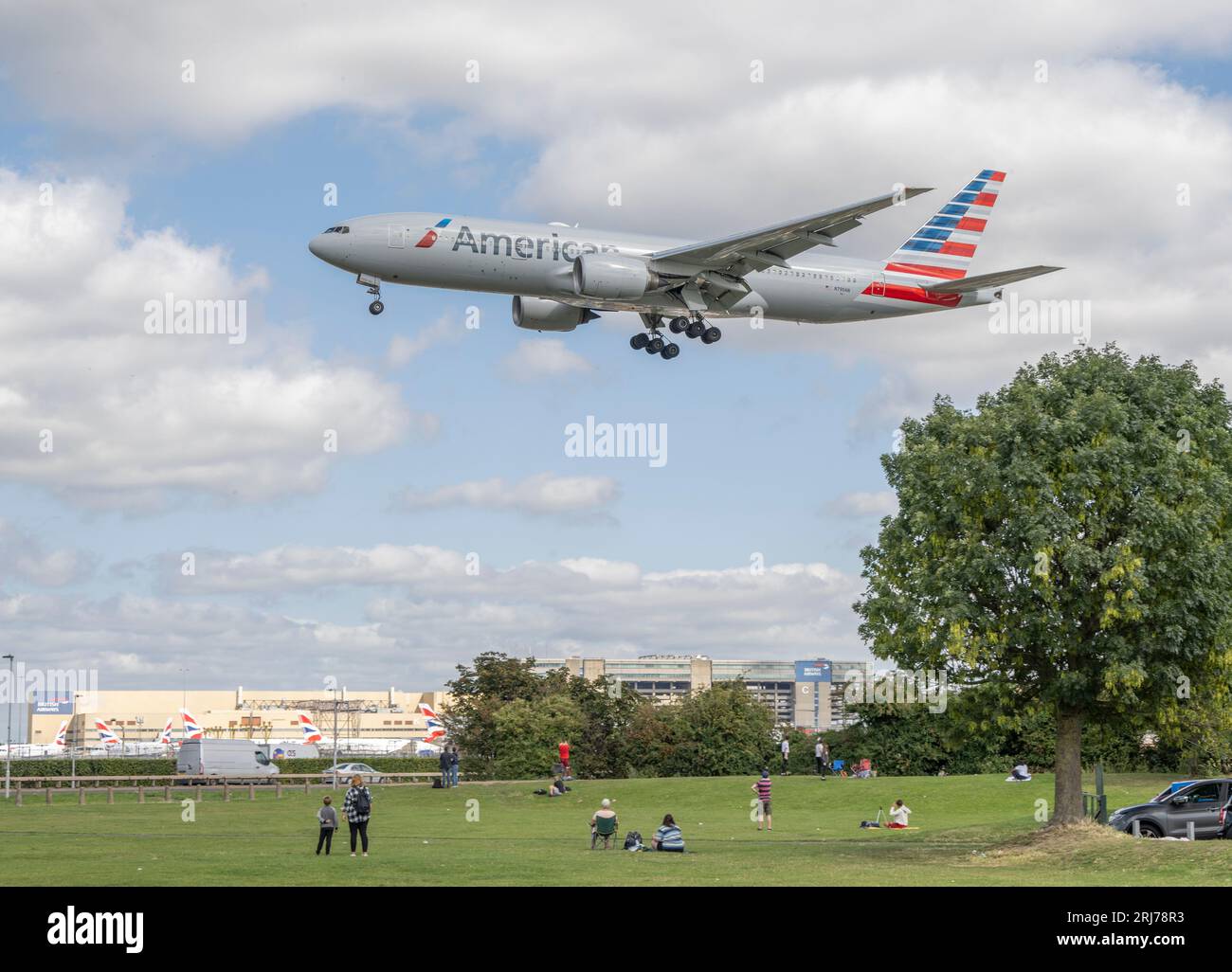Civilian aircraft on landing approach to Heathrow Airport in London, UK ...