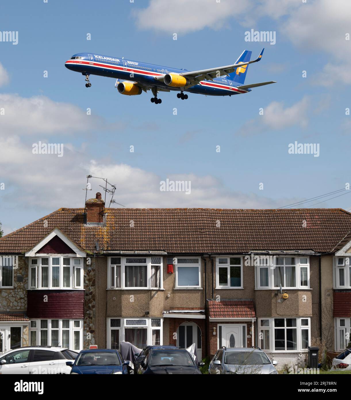 Civilian aircraft on landing approach to Heathrow Airport in London, UK ...