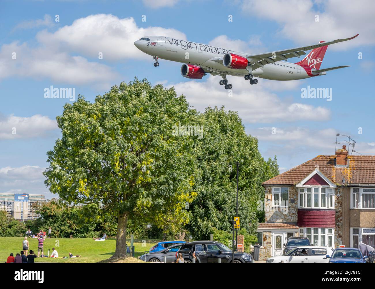 Virgin Atlantic Airbus on landing approach to Heathrow Airport in ...