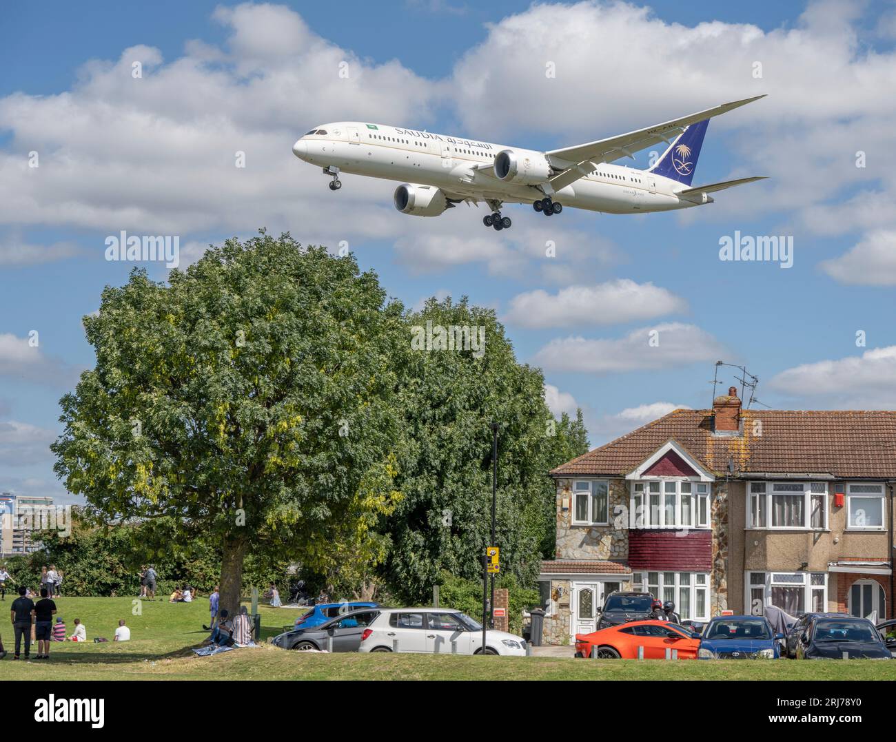 Civilian aircraft on landing approach to Heathrow Airport in London, UK ...