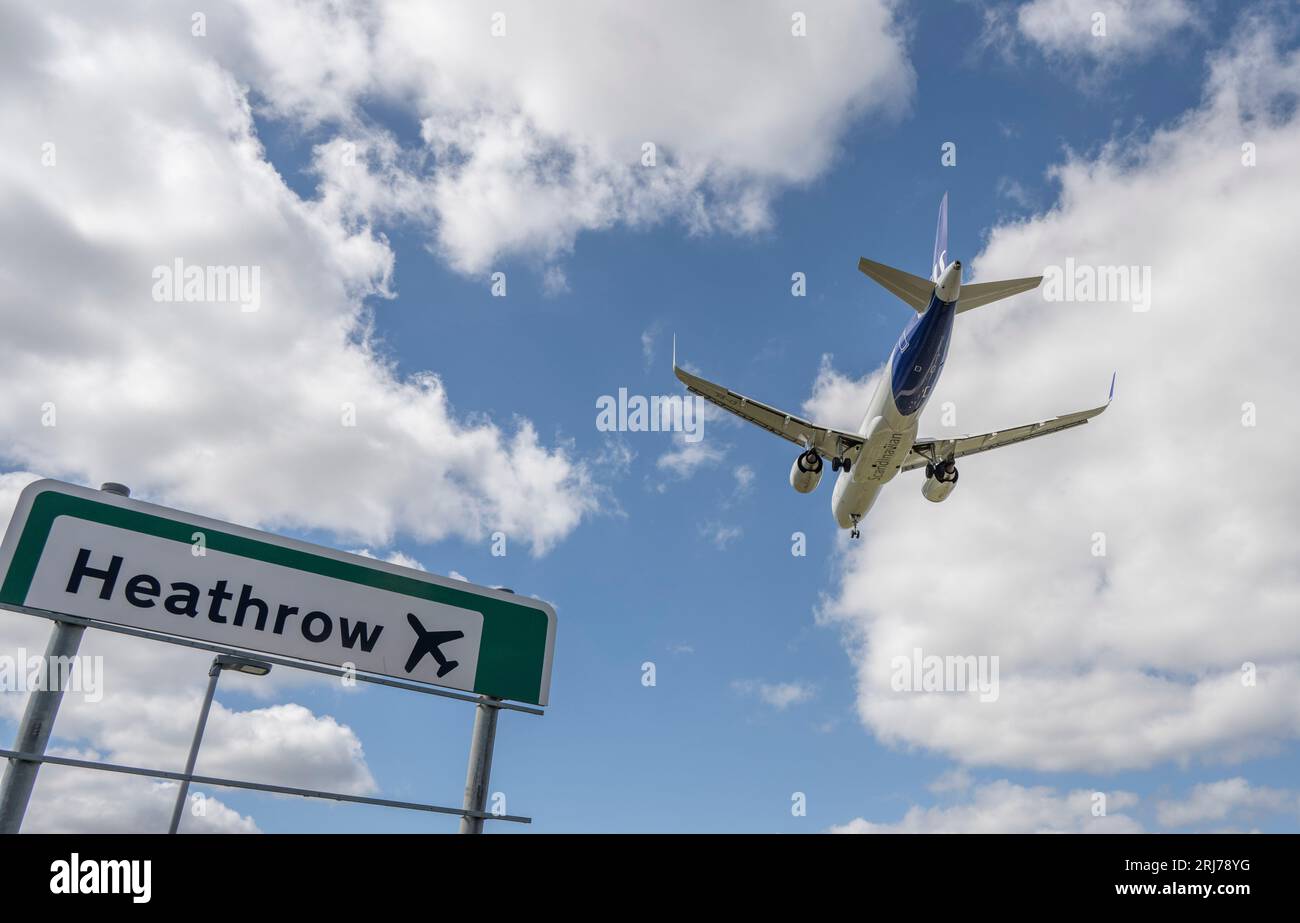 Civilian aircraft on landing approach to Heathrow Airport in London, UK ...