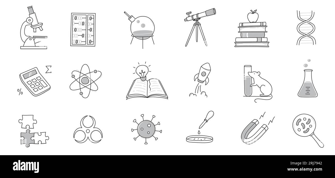 Laboratory doodle icon set. Hand drawn sketch line doodle style ...