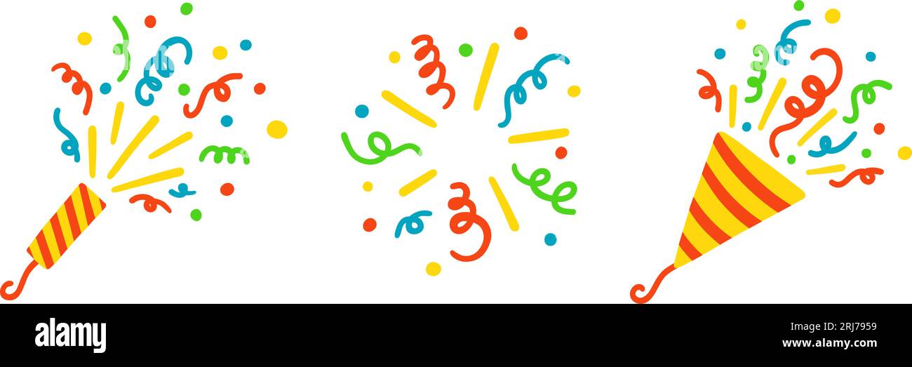 Exploding party popper. Cracker with colorful confetti. Festive ...