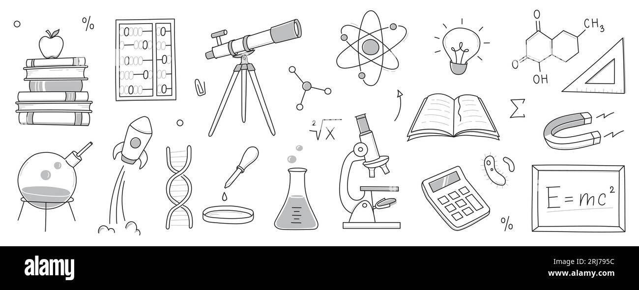Doodle science, education school icon. Hand drawn sketch style doodle ...