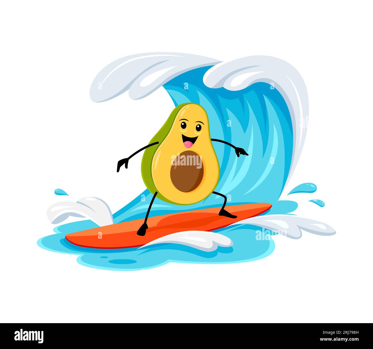Cartoon cheerful avocado vegetable character on summer beach vacation ...