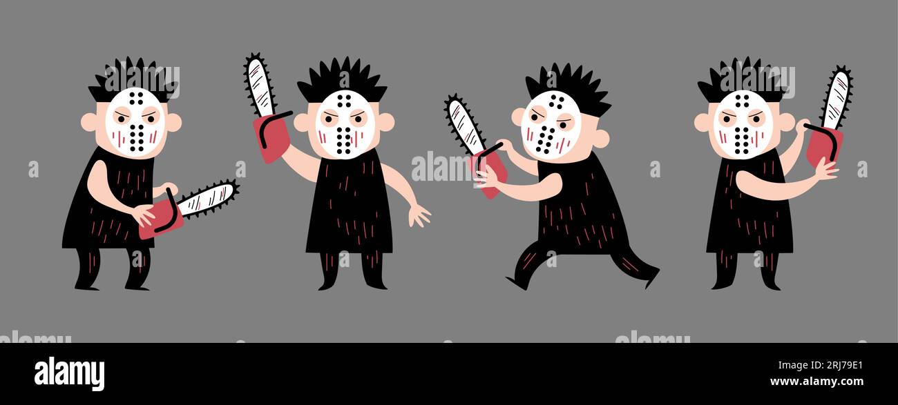 Set of cute Murderer . Halloween cartoon characters . Doodle drawing ...