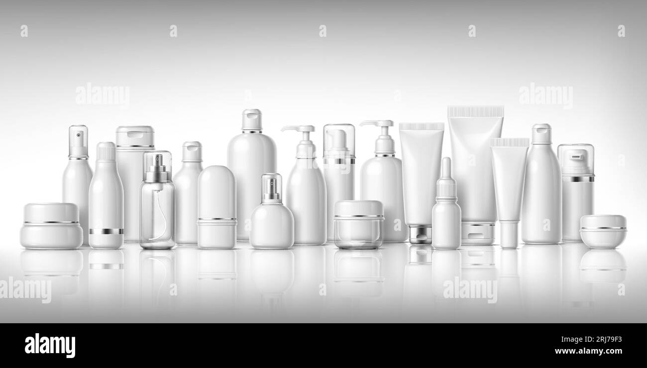 Beauty cosmetics product white packages mockup, plastic containers ...