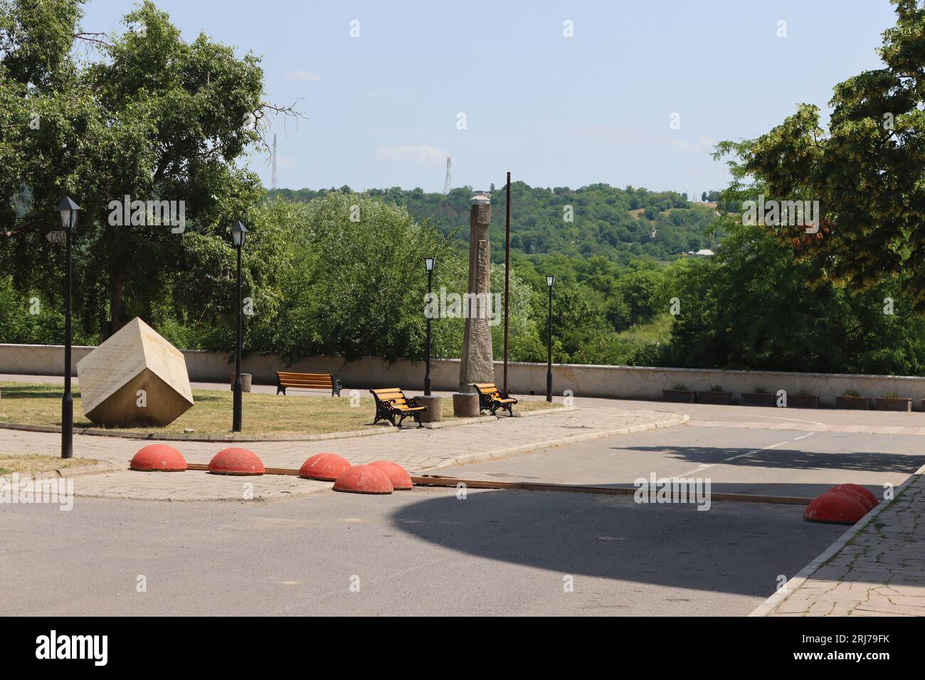 View of column on the territory of medieval fort in Soroca, Moldova ...
