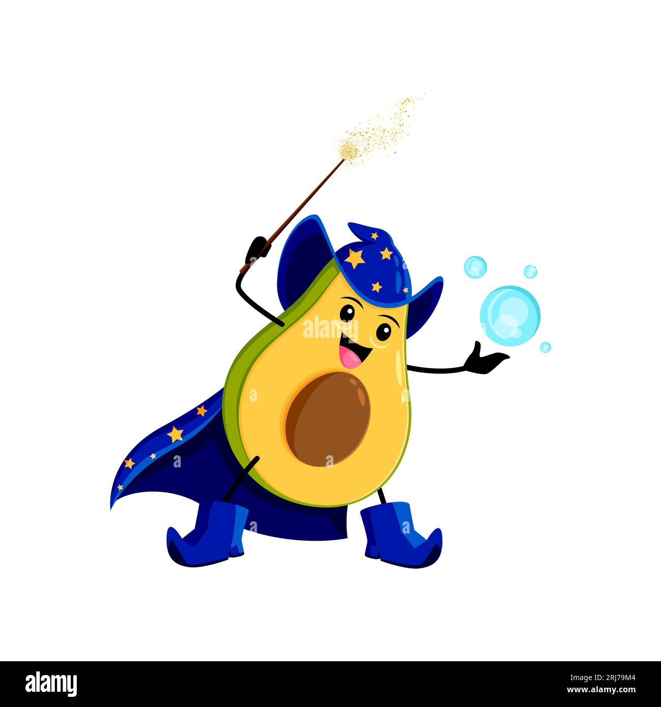 Cartoon Halloween avocado wizard and mage character. Isolated vector ...