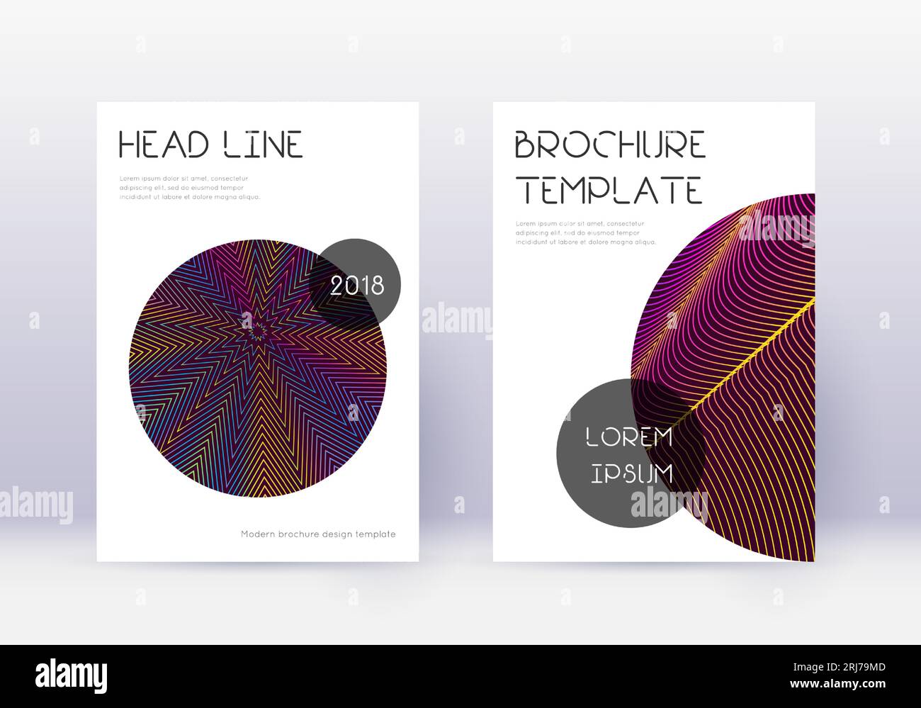 Trendy cover design template set. Rainbow abstract lines on wine red ...