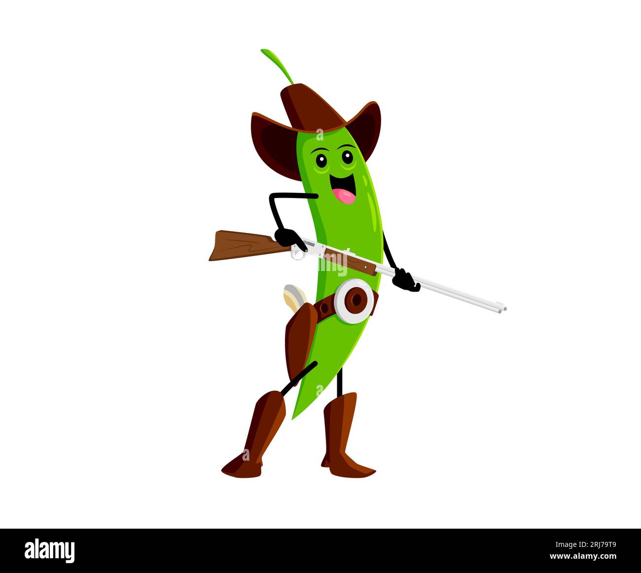 Cartoon green pea vegetable wild west ranger character. Isolated vector ...