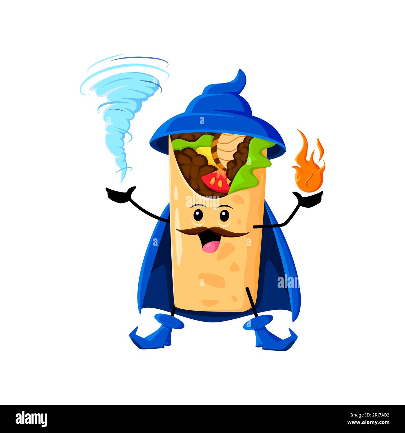 Cartoon Halloween burrito tex mex food wizard and mage character ...