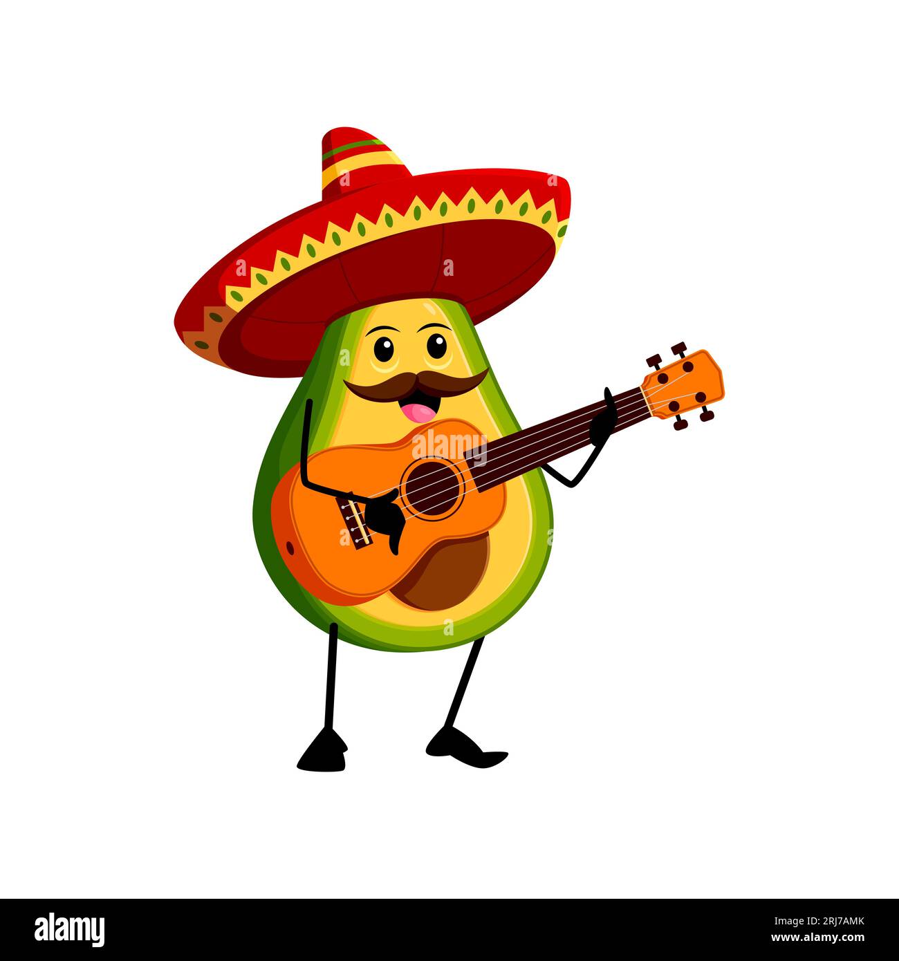 Cartoon mexican mariachi musician avocado character in sombrero hat ...