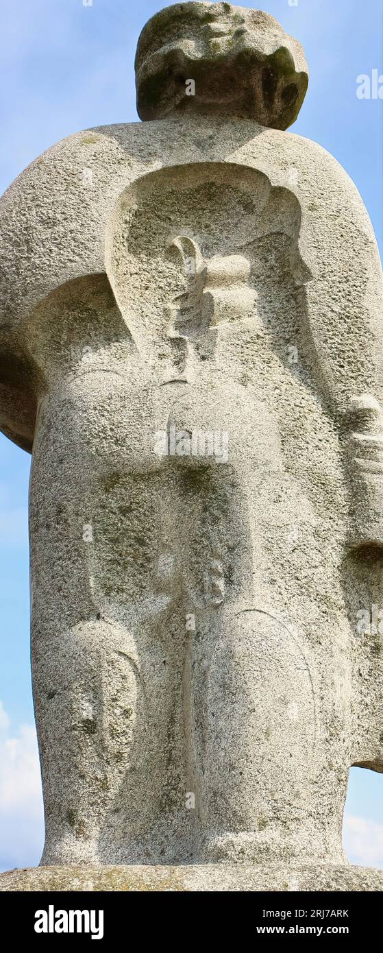 Rear of 1995 granite statue of Breoghan legendary Celtic chieftain by ...