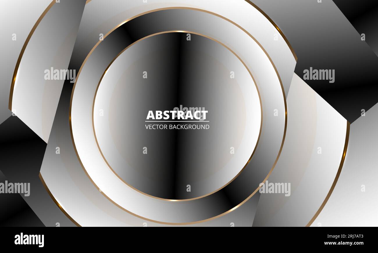 Abstract 3D luxury background with golden, black and white gradient circles. Vector illustration ...