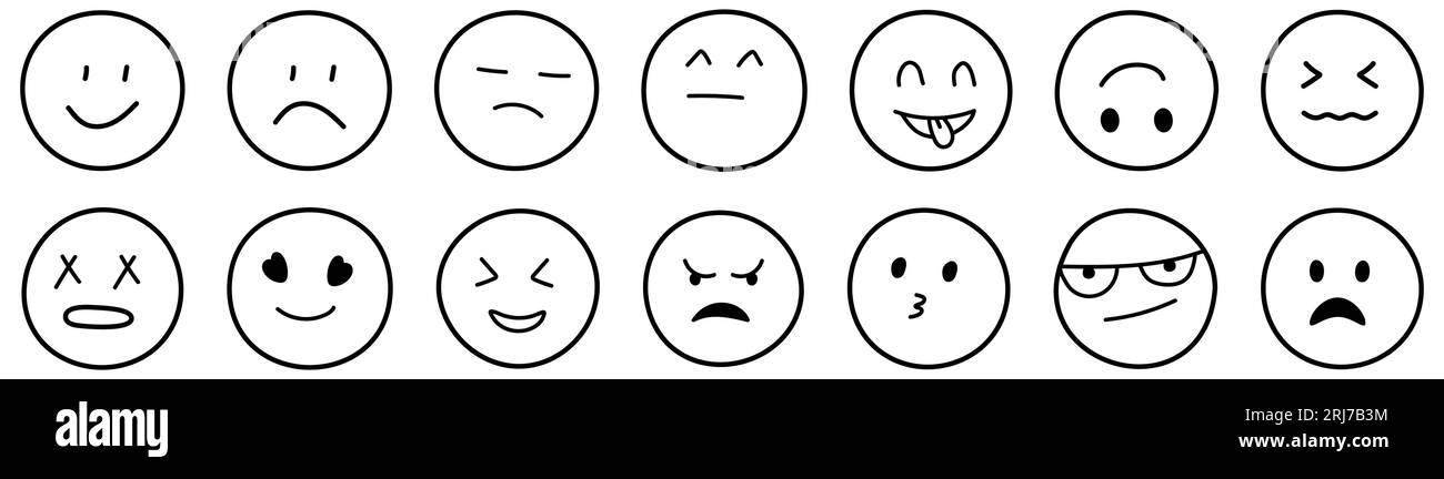 Set of hand drawn emoticons. Doddle emoticons. Vector illustration ...