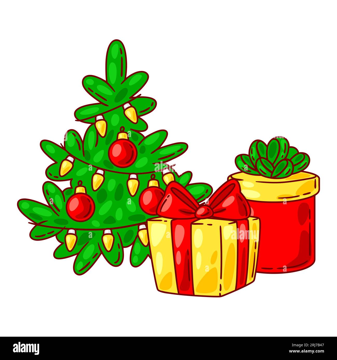 Merry Christmas illustration. Holiday objects in cartoon style Stock ...