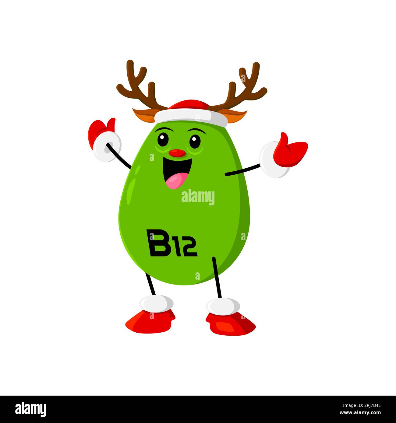 Cartoon christmas vitamin b12 character dressed as a Xmas reindeer ...