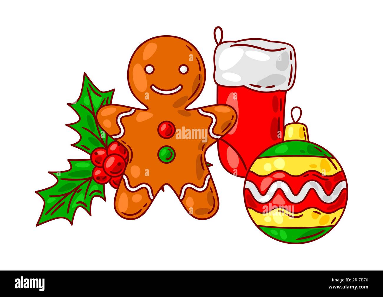 Merry Christmas illustration. Holiday objects in cartoon style Stock ...