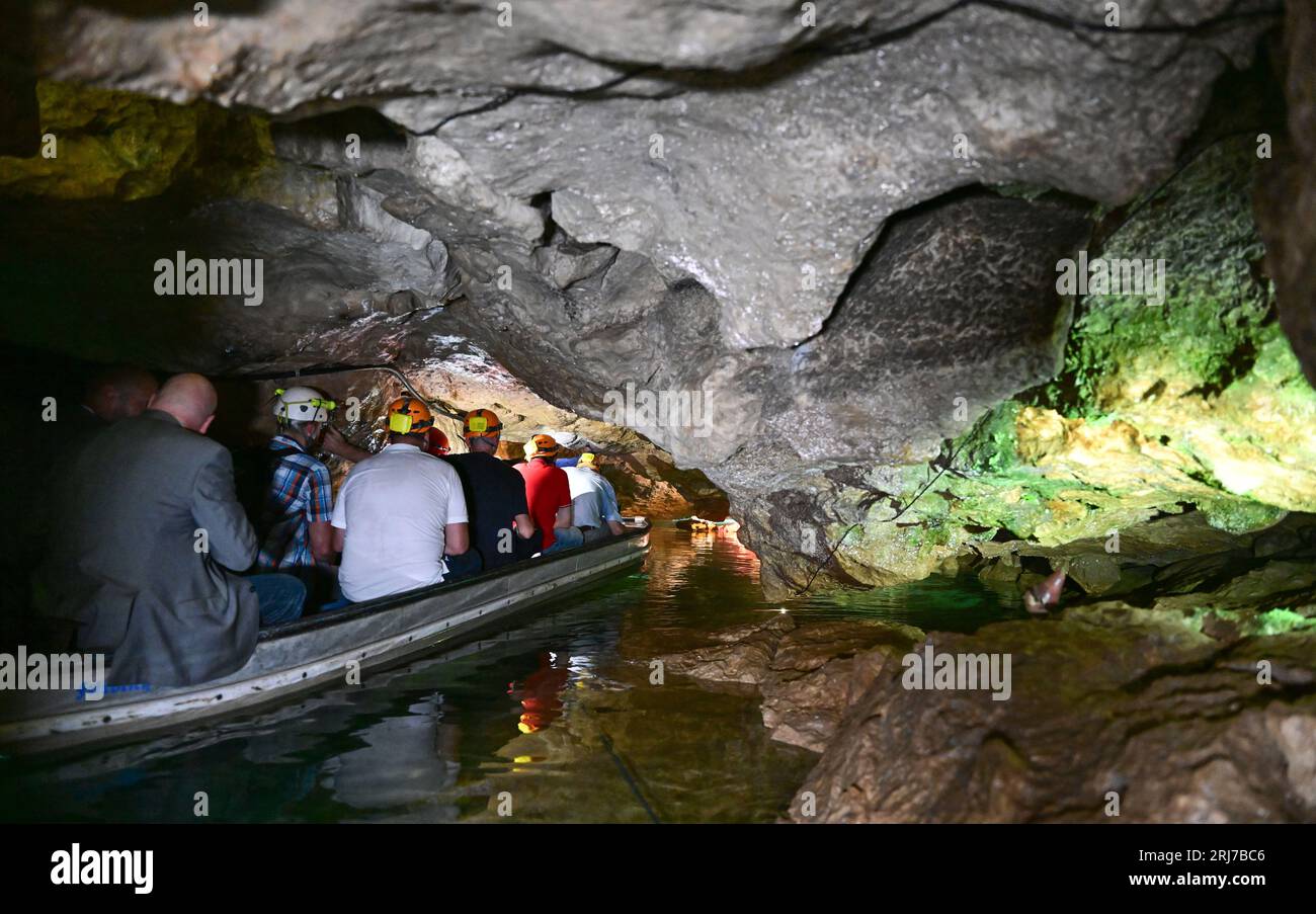 Hayingen, Germany. 21st Aug, 2023. A cave rescue team from Malteser ...