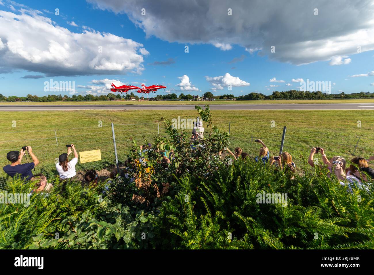 RAF Red Arrows jets taking off from London Southend Airport, Essex, UK ...
