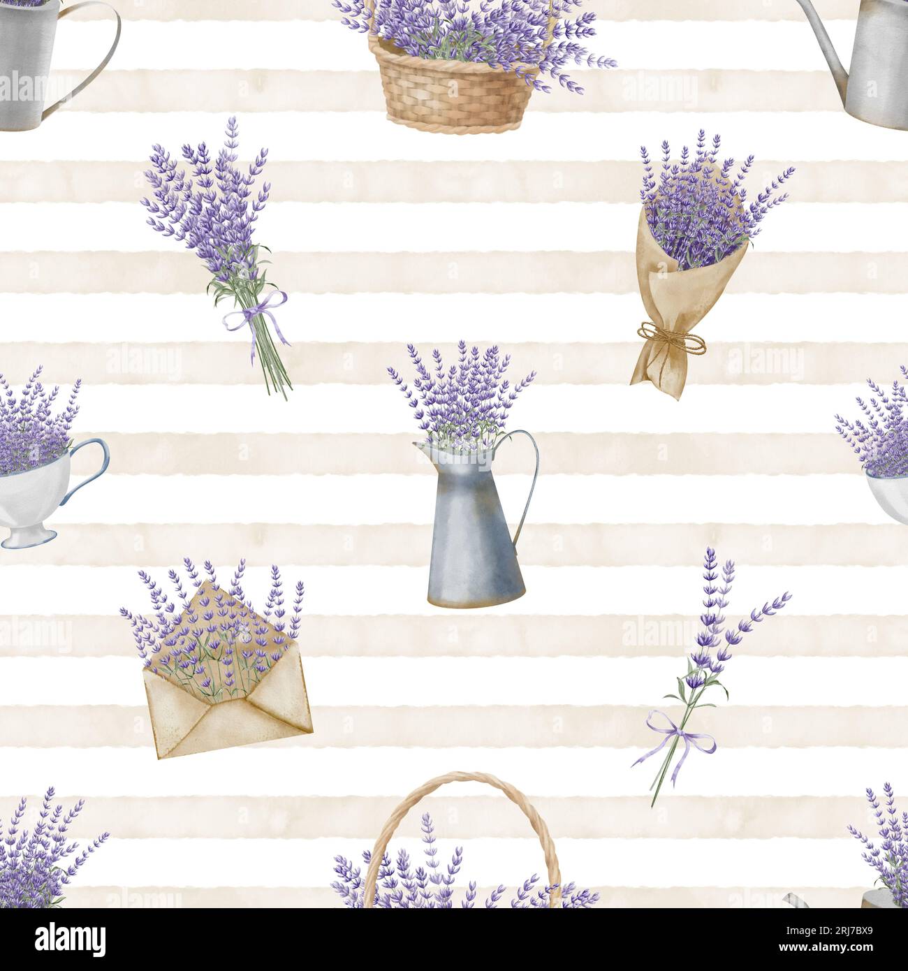 Lavender seamless Pattern with floral Provence bouquets. Hand drawn ...